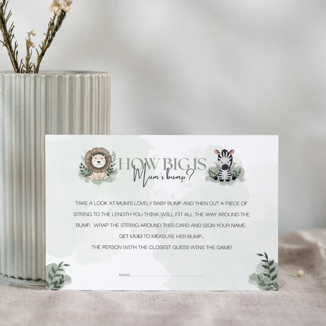 Safari Theme How Big is Mum's Bump Game Cards - LJS Creative